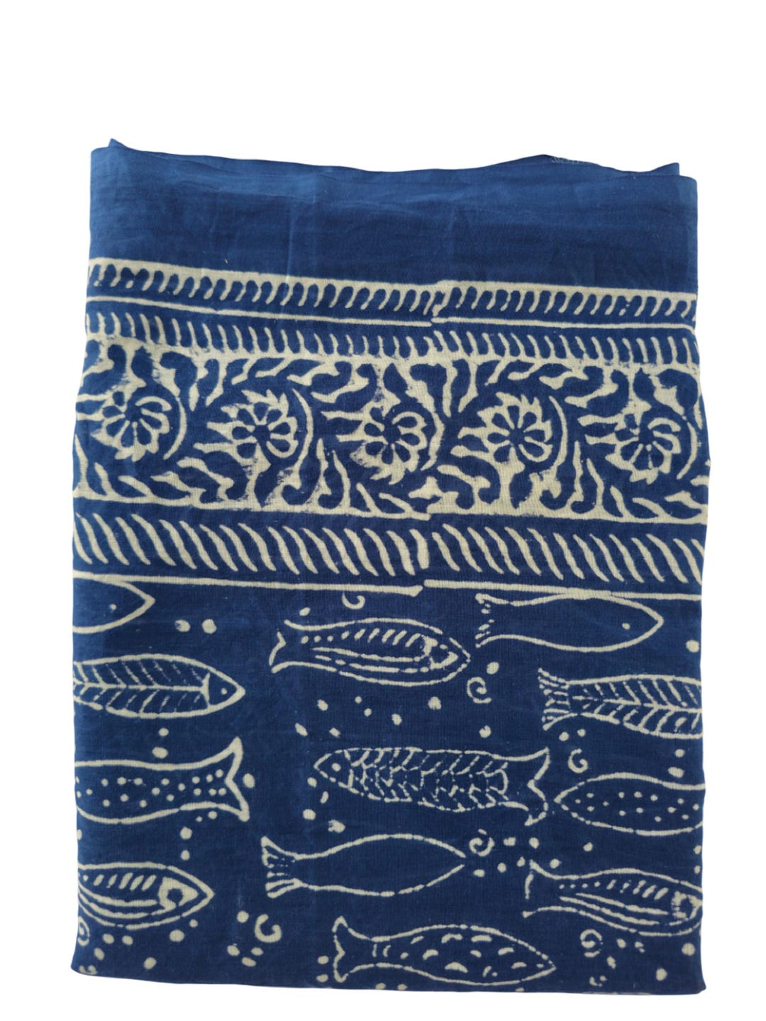 Indigo Fish Print Cotton Sarong: Hand Block Printed Beach Wrap - Etsy