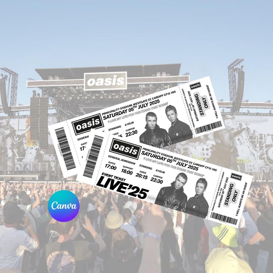 Oasis Live25’ Souvenir Memorbilia Ticket Canva Digital Download ...