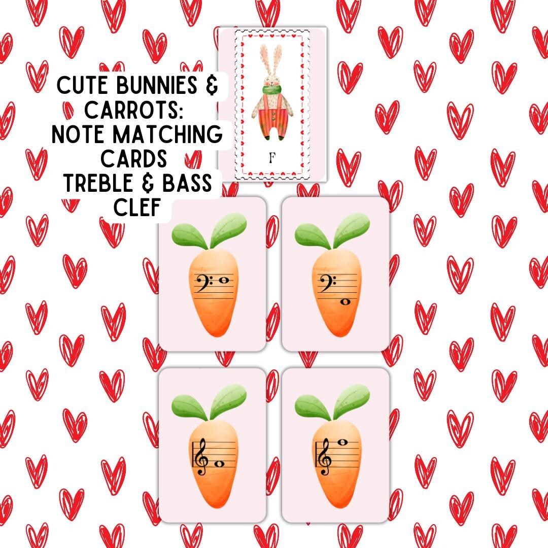 Note Matching Game Cards for Beginner Piano Students: Bunny Matching ...