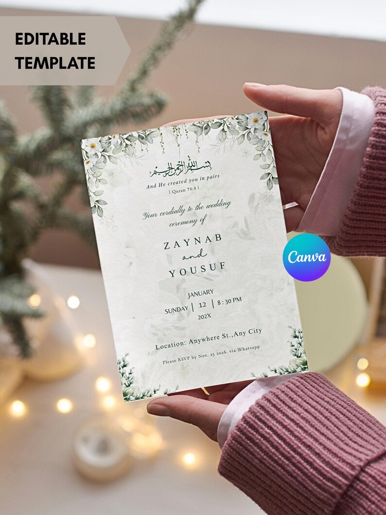 Muslim Wedding Invitation Template Nikkah Invitaion Islamic Marriage ...