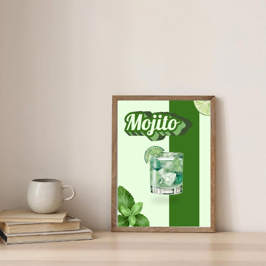 Mojito Cocktail Printable Poster – Fresh Mint Lime Bar Wall Art, Summer ...