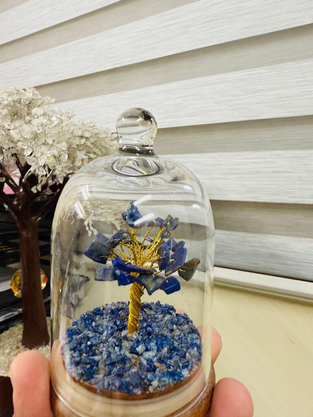 Lapis Lazuli Crystal Wishing Tree in Glass Dome: Handmade Healing Decor ...