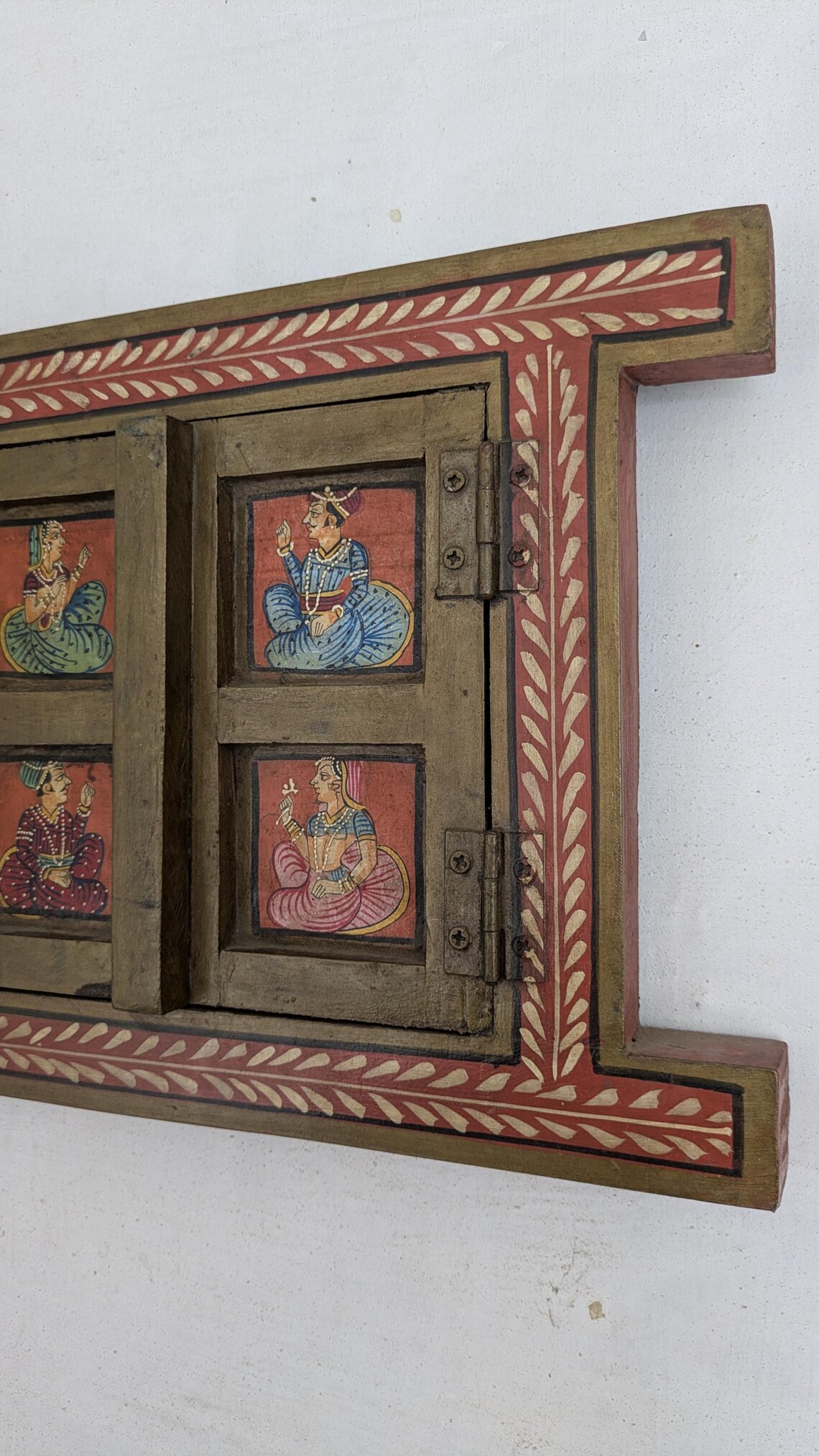 Handpainted Wooden Window Frame Wall Hanging Vintage Indian Art 12x15 ...