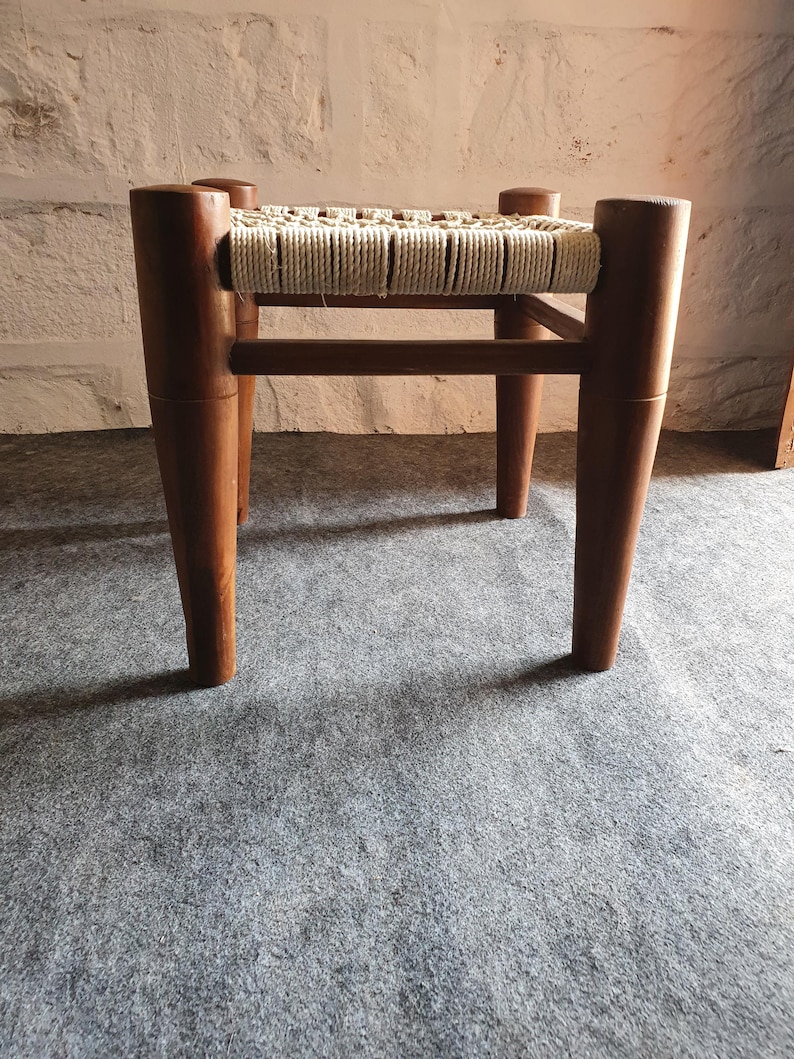 Handmade Sheesham Wood Woven Stool | Traditional Indian Charpai Ottoman ...