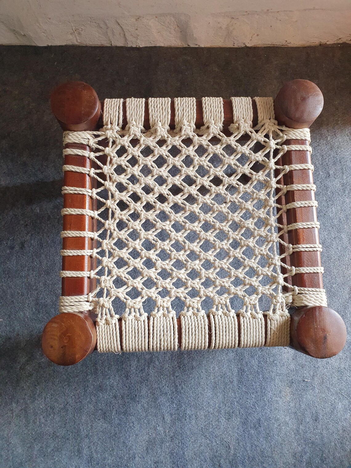Handmade Sheesham Wood Woven Stool | Traditional Indian Charpai Ottoman ...