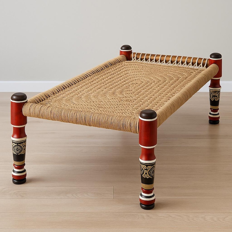 Handmade Indian Charpai Bed: Rustic Wood & Jute Rope Daybed - Etsy