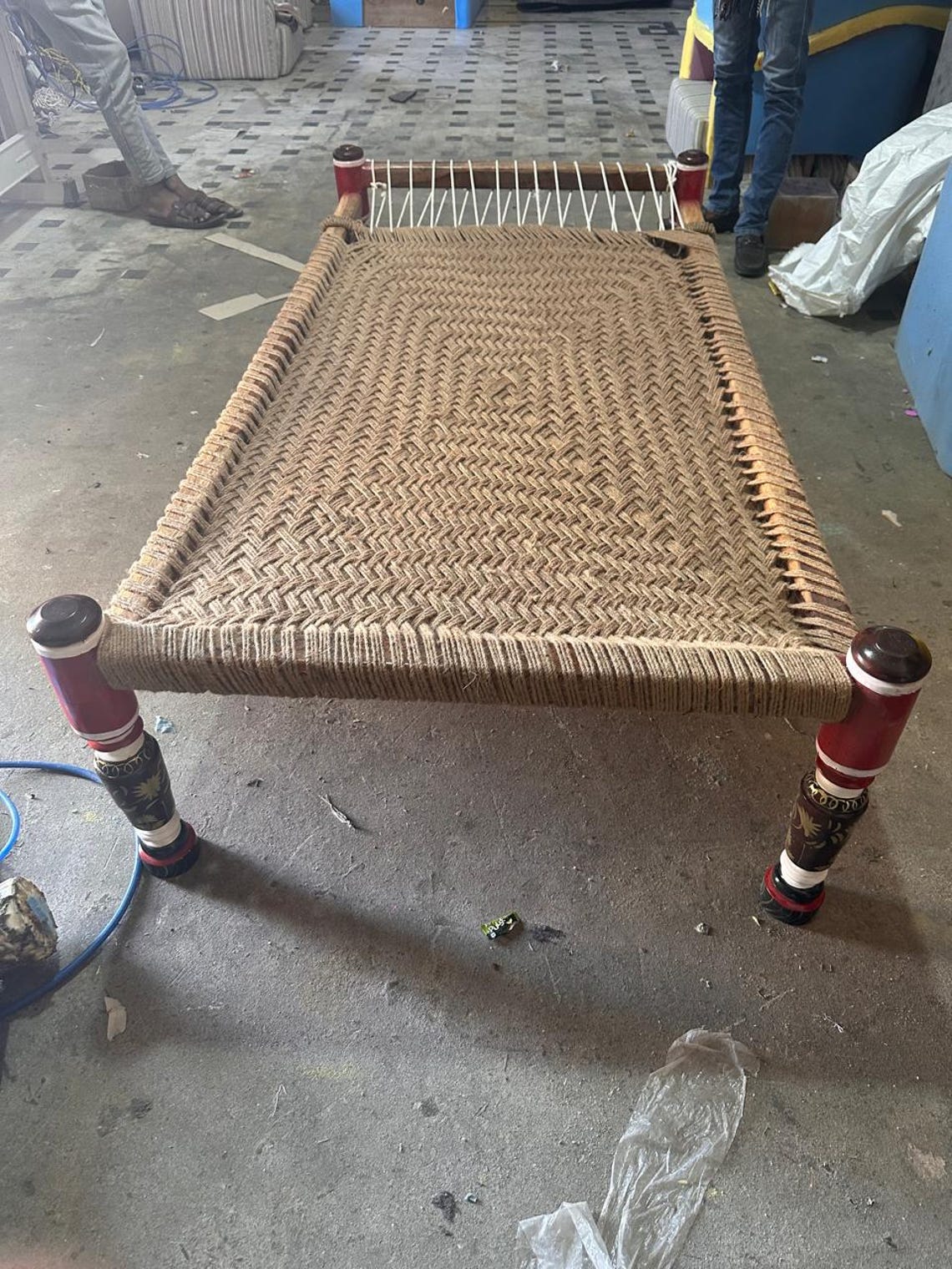 Handmade Indian Charpai Bed: Rustic Wood & Jute Rope Daybed - Etsy