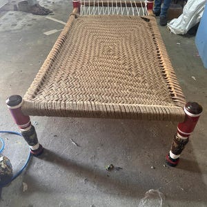 Handmade Indian Charpai Bed: Rustic Wood & Jute Rope Daybed - Etsy