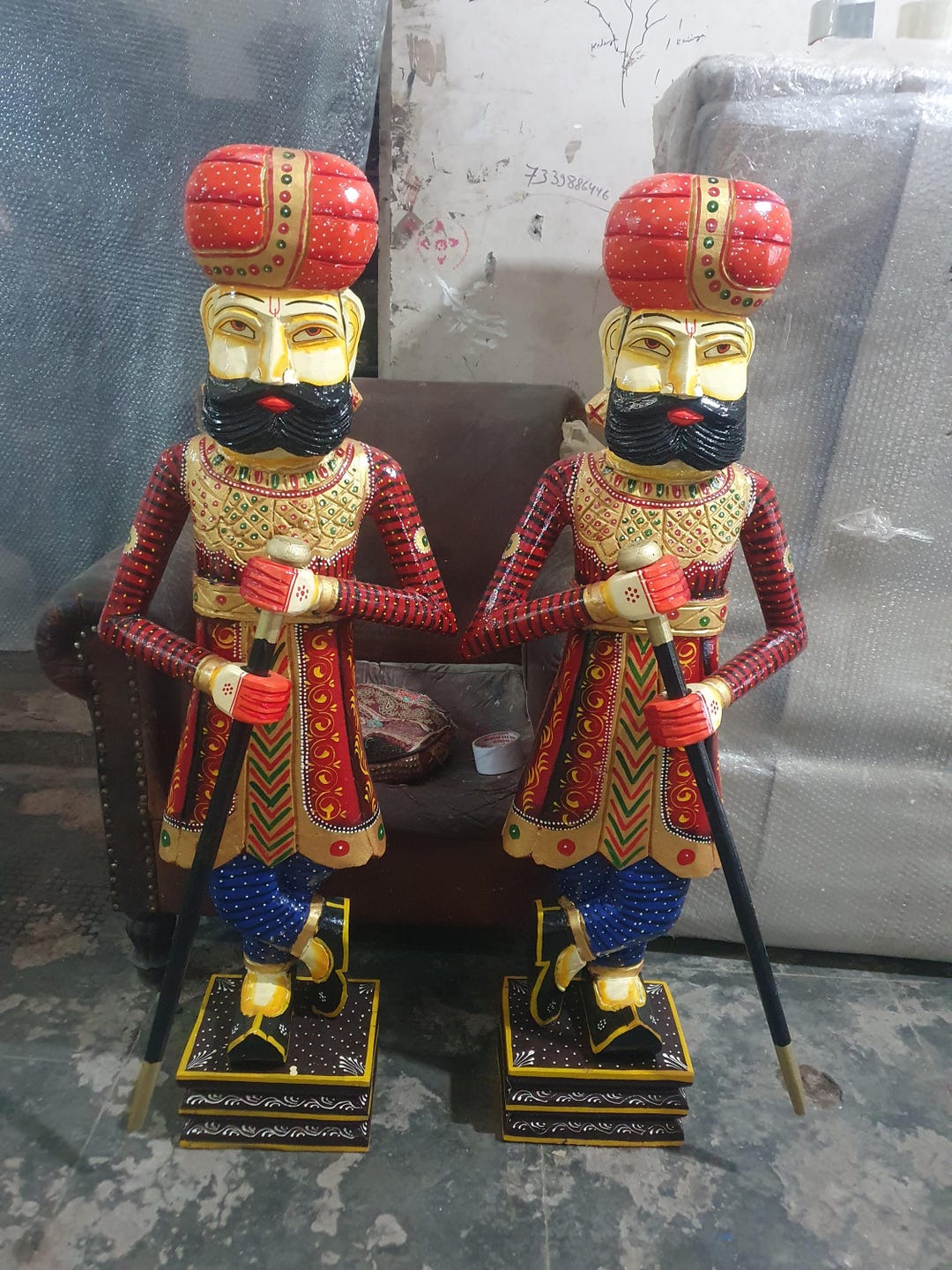 Handmade Wooden Royal Guard Statues: Indian Home Decor, Set of 2 - Etsy