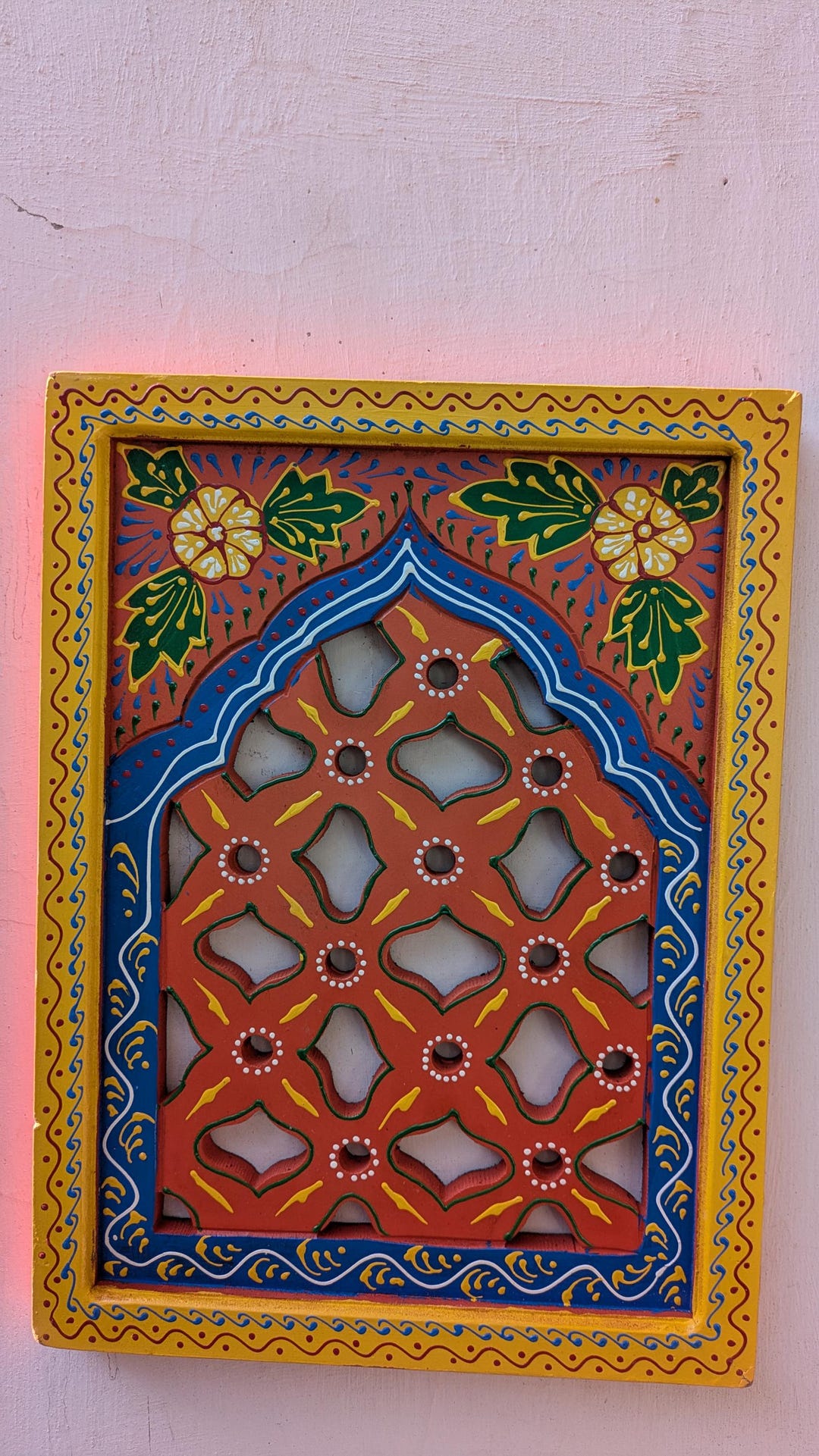 Hand-painted Wooden Jharokha Wall Hanging | Rajasthani Jaali Window Art ...