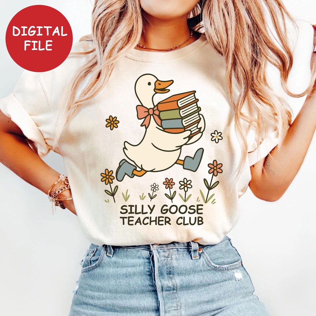 Silly Goose Teacher Club PNG, Cute Goose Carrying Books Graphic, Funny ...