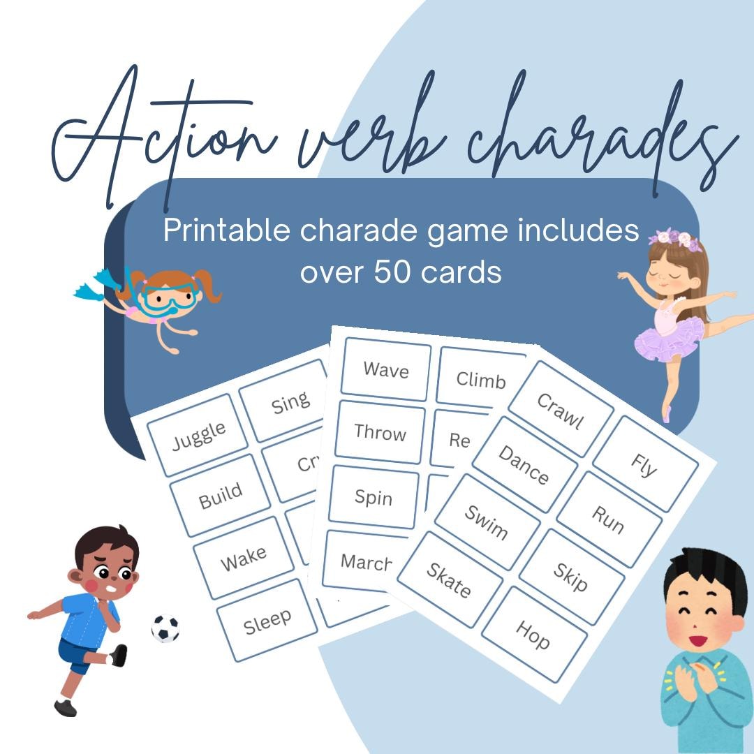 Action Verb Charades Game - Etsy
