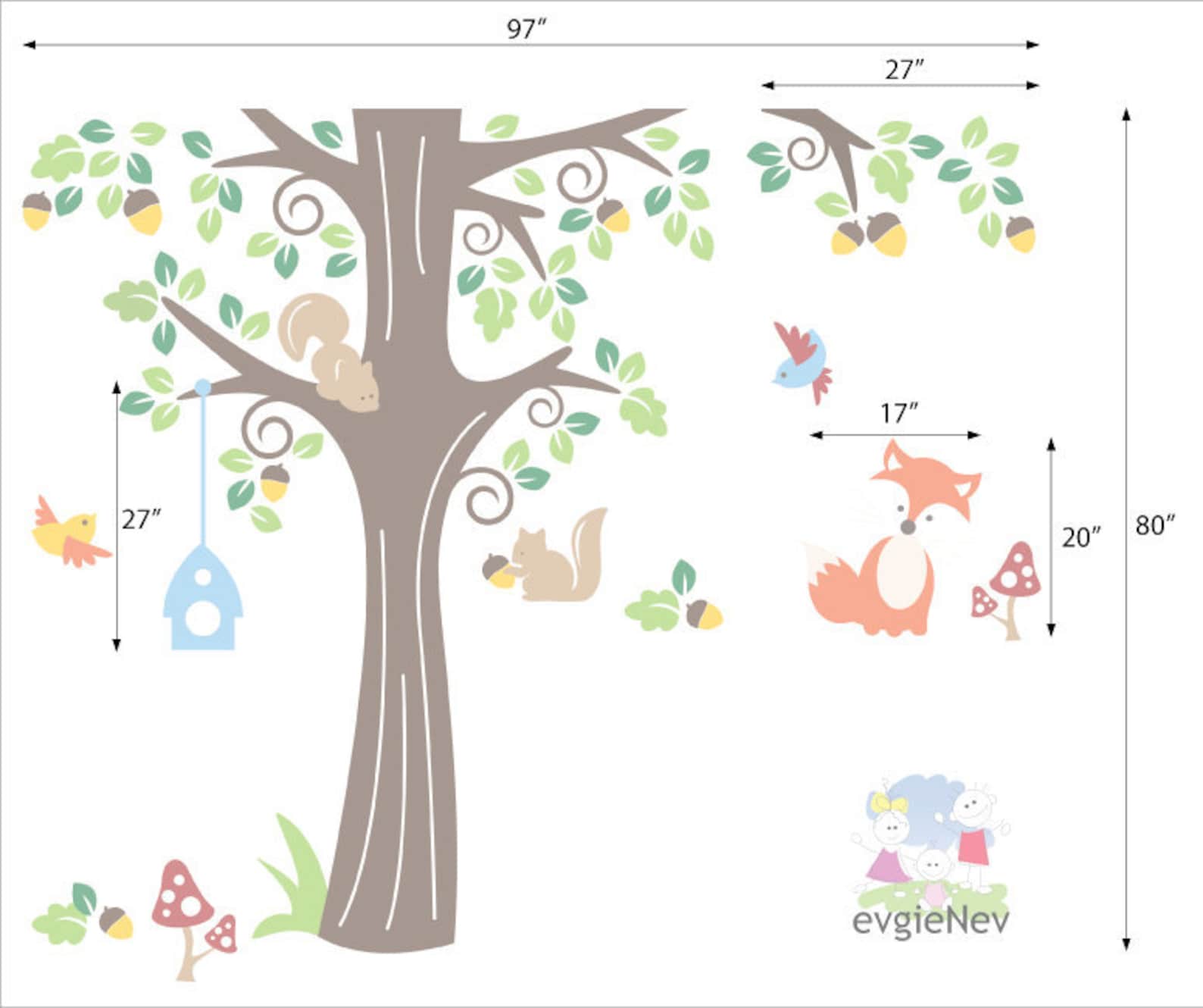 Kids Wall Decal Animals in the Wood Nursery Kids Removable - Etsy