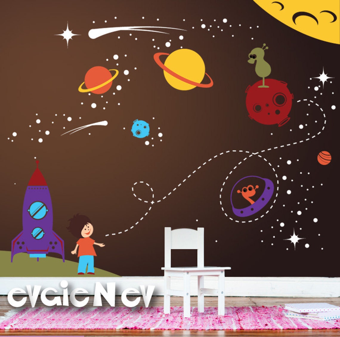 Spaceship Wall Decals Nursery Outer Space Stickers With - Etsy