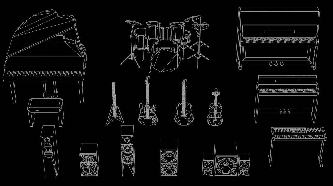 Musical Instruments STL Pack, 3D Printable Piano Guitar Drum Set ...