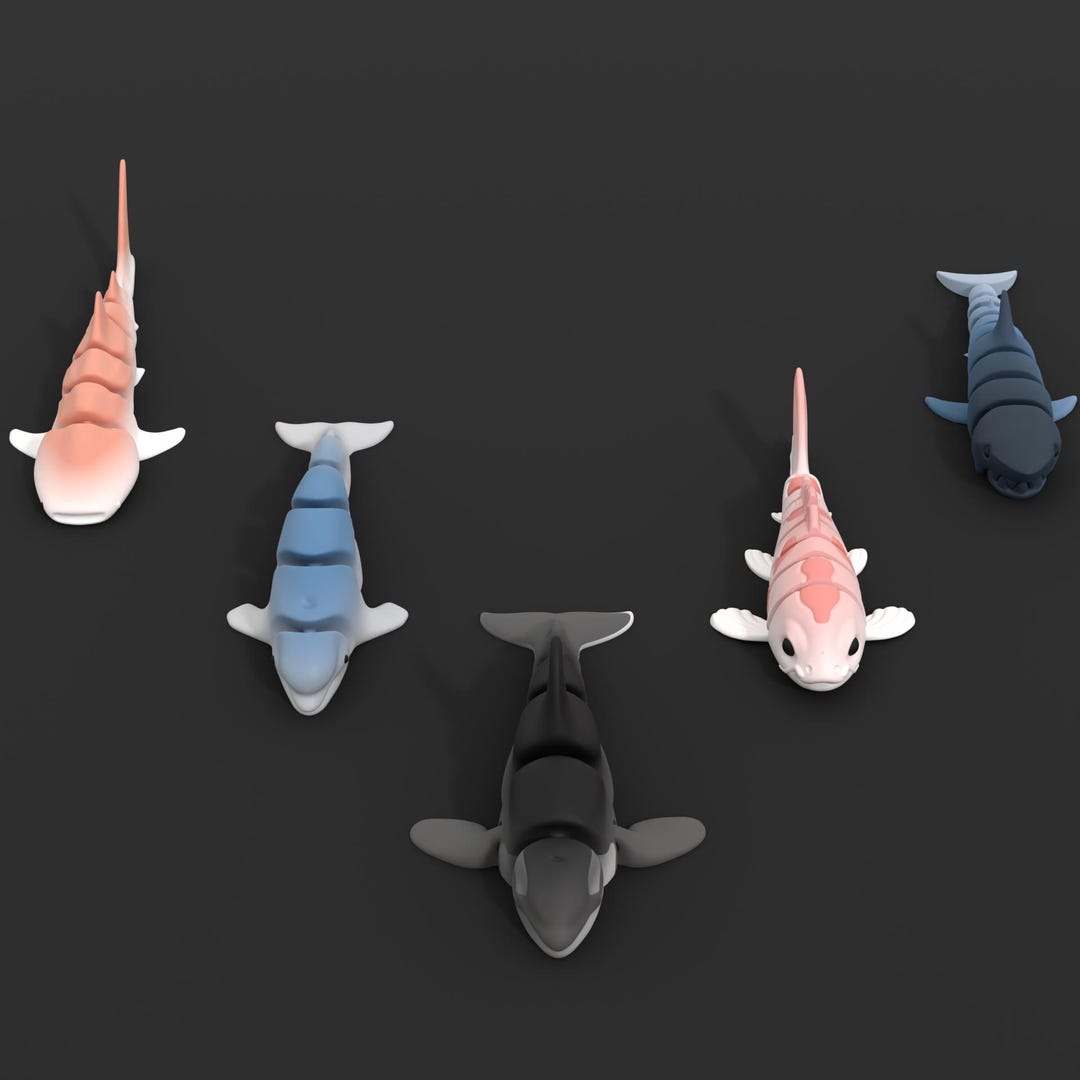 Flexi Koi Fish & Whale 3D Model Pack, Articulated Sea Animal STL Files ...