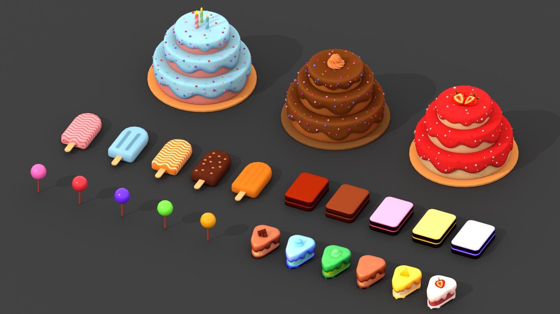 Sweets Asset Pack 3D Models, Printable STL Blender Files, Miniature ...