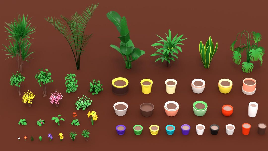 Miniature Flowerpots 3D Model Pack, Dollhouse Plants & Planters ...
