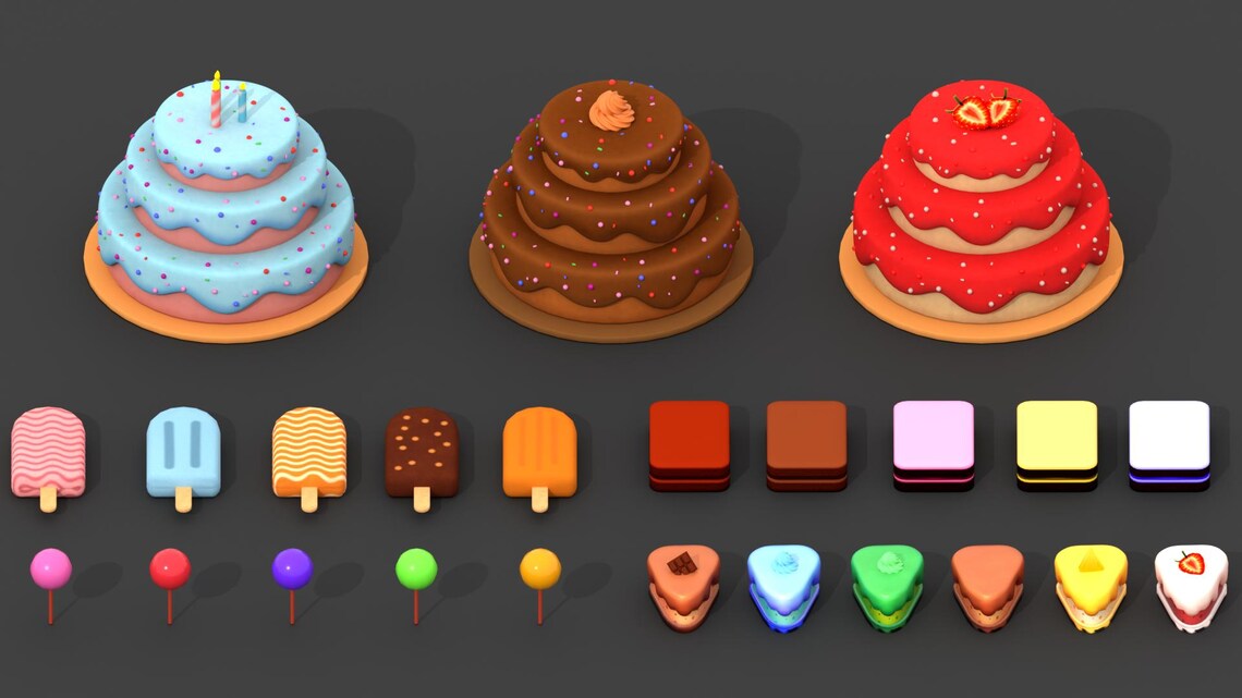 Sweets Asset Pack 3D Models, Printable STL Blender Files, Miniature ...
