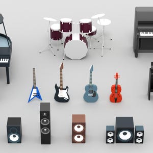 Musical Instruments STL Pack, 3D Printable Piano Guitar Drum Set ...