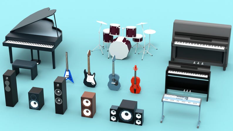 Musical Instruments STL Pack, 3D Printable Piano Guitar Drum Set ...