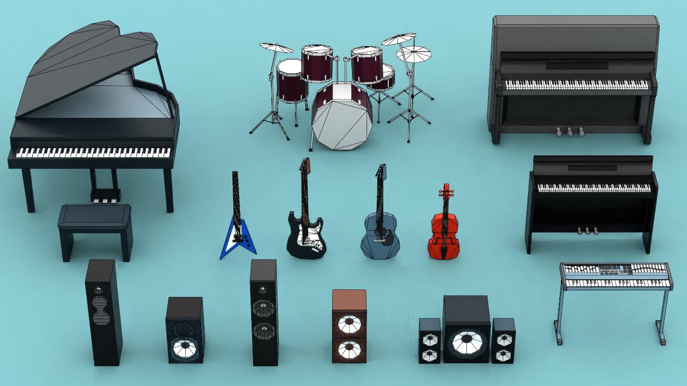 Musical Instruments STL Pack, 3D Printable Piano Guitar Drum Set ...