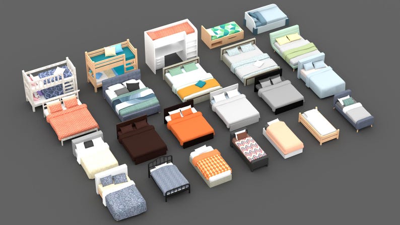 Bed Furniture 3D Model Pack | Bedroom STL Files | Blender Printable ...