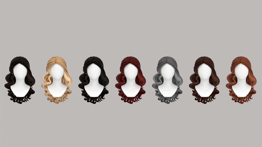 Long Curly Hair STL Pack, Female Center Part Hairstyle, 3D Printable ...