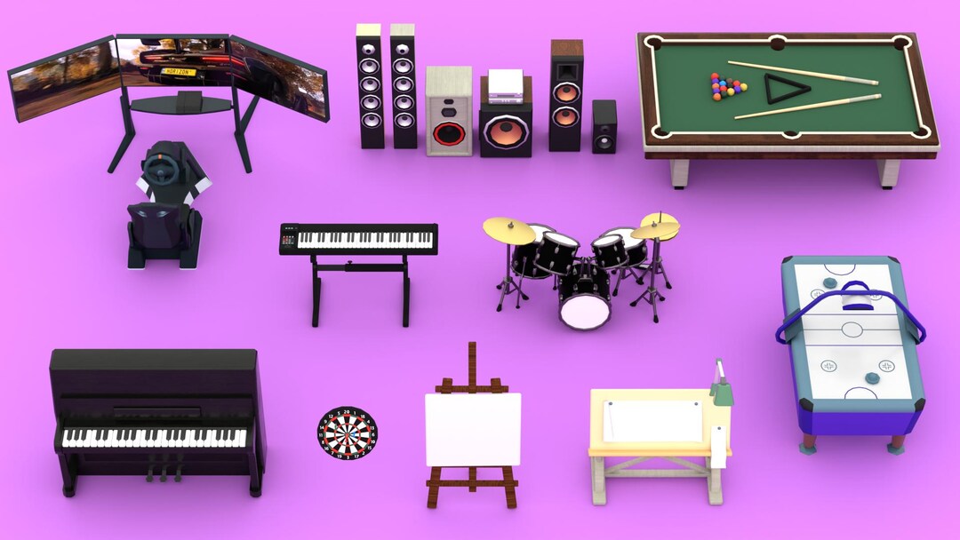Entertainment Props 3D Model Pack STL & Blender Files, Mini Game Tables ...