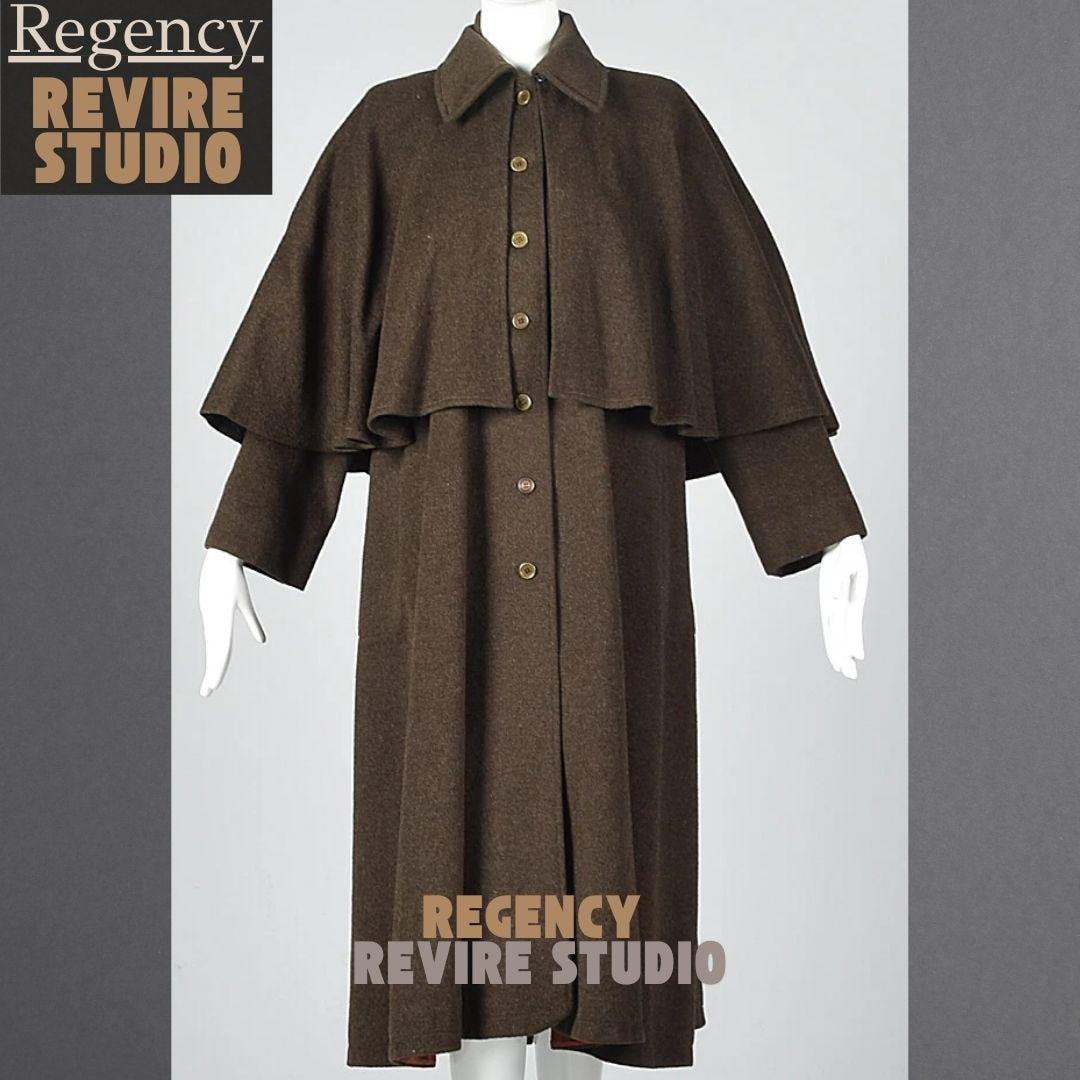 Classic Brown Wool Inverness Cloak Coat – Victorian Regency Style Cape ...
