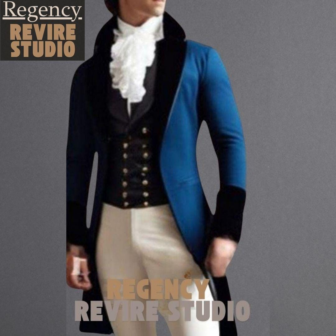 Men's Blue Regency-style Tailcoat – Custom Tailored Wool Coat Inspired ...