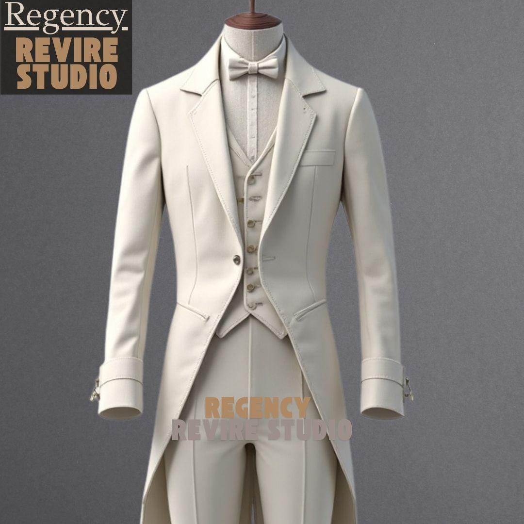 Ivory Wool Regency Tailcoat Suit | Handmade 19th Century Wedding Outfit ...