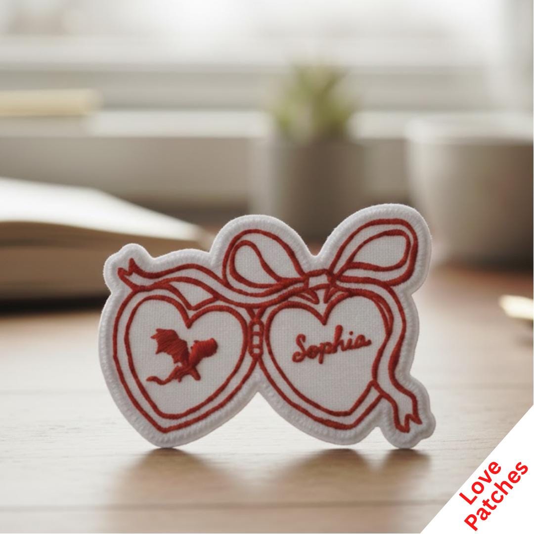 Custom Double Heart Embroidered Patch, Personalized Name Love Patch ...