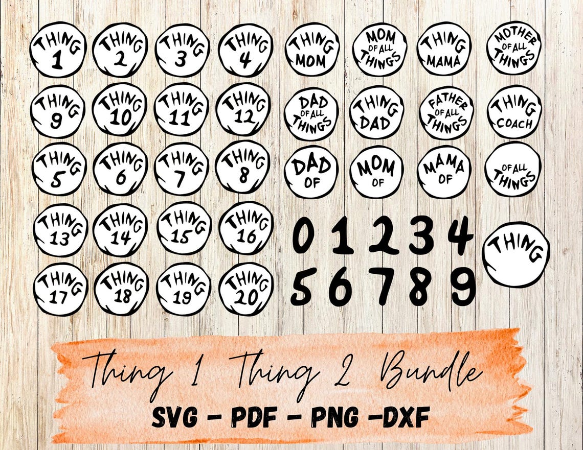 Thing 1 Thing 2 SVG Bundle | Customizable "thing" Numbers & Family ...