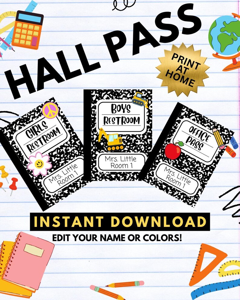 Hall Pass Composition Book Printable - Etsy