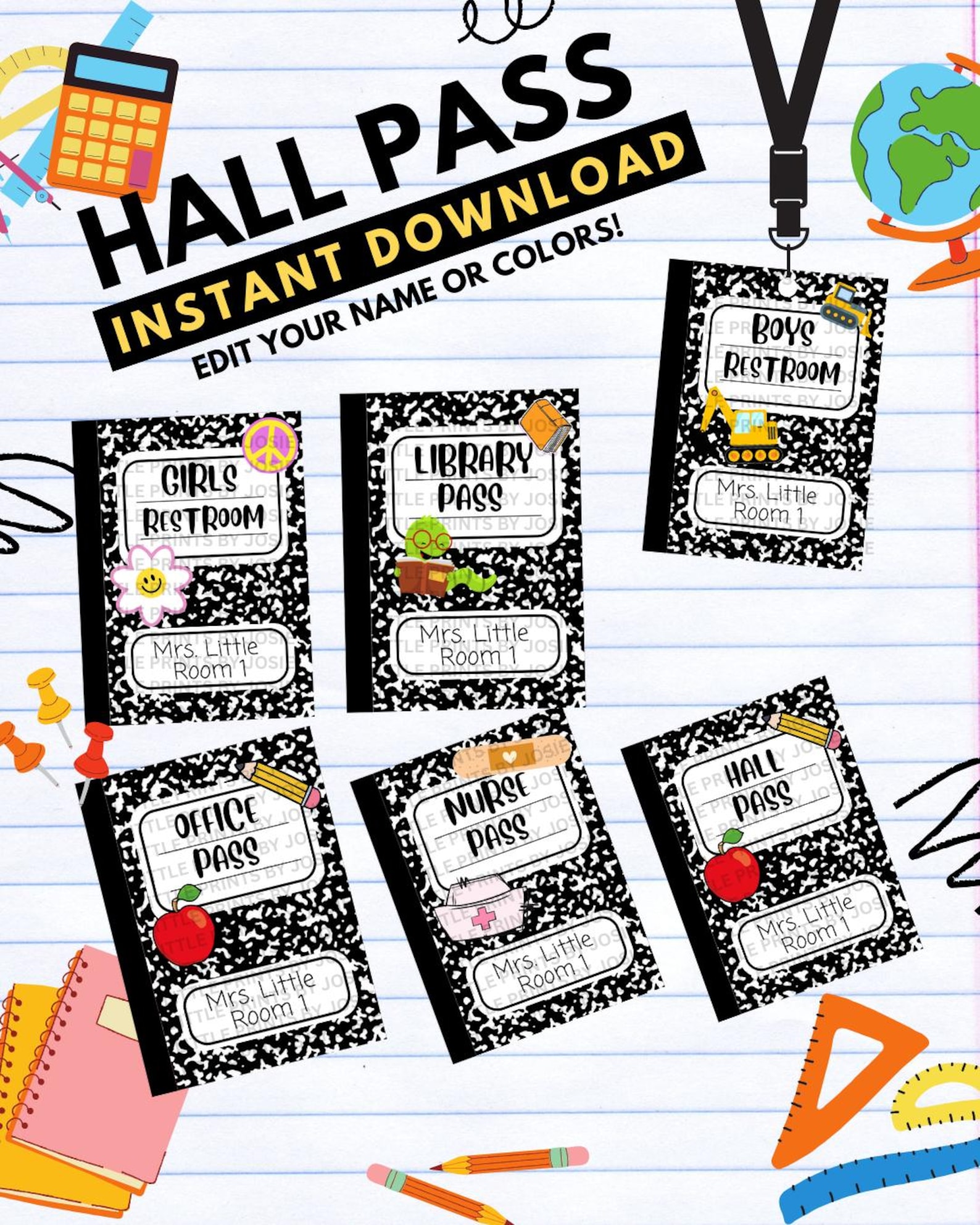 Hall Pass Composition Book Printable - Etsy