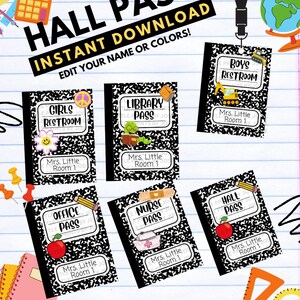 Hall Pass Composition Book Printable - Etsy