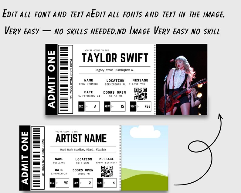 Editable Concert Ticket Template, DIY Event Ticket, Surprise Gift ...