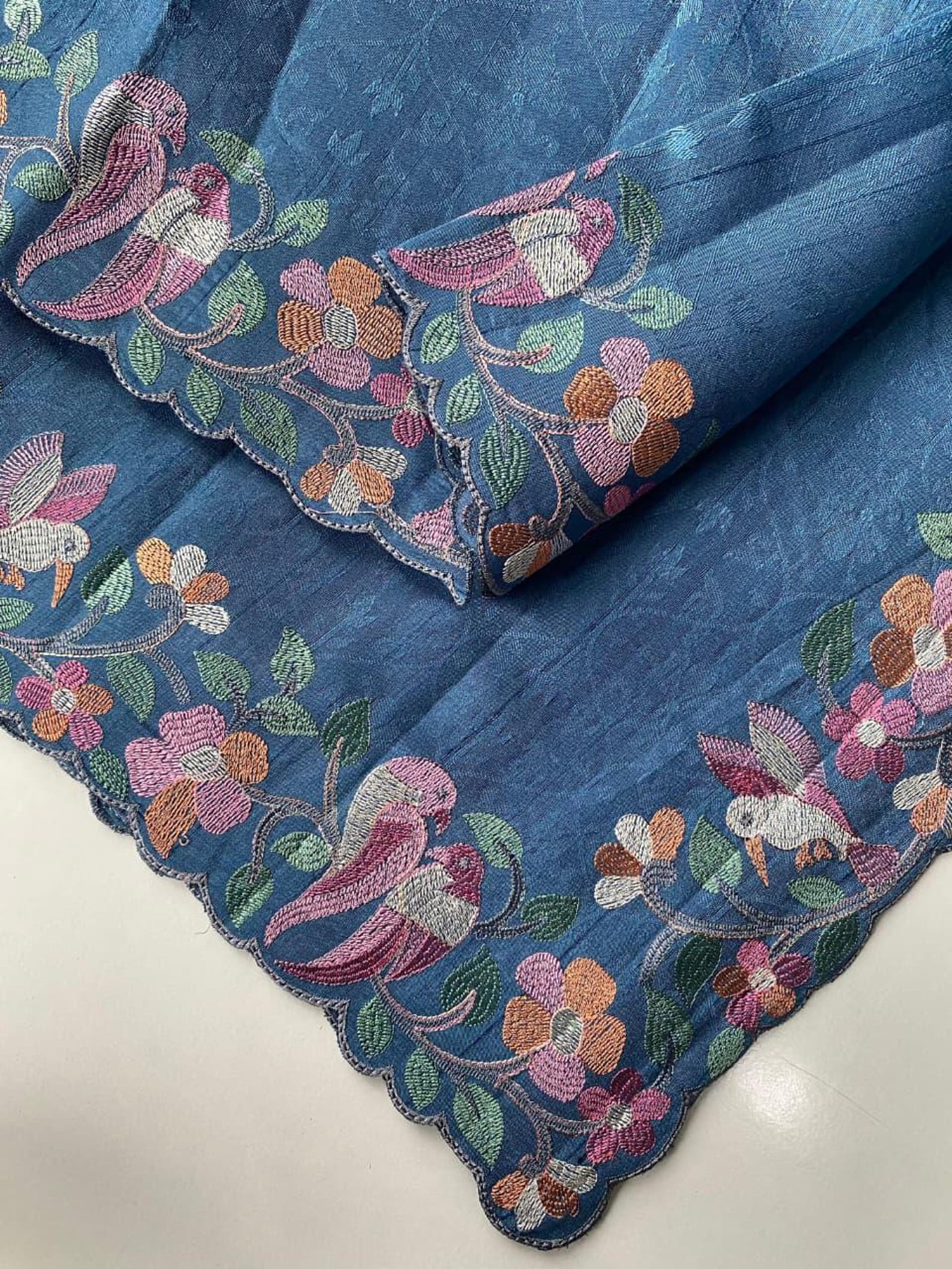 Tussar Silk Saree: Handcrafted Floral Bird Embroidery Work Matching ...