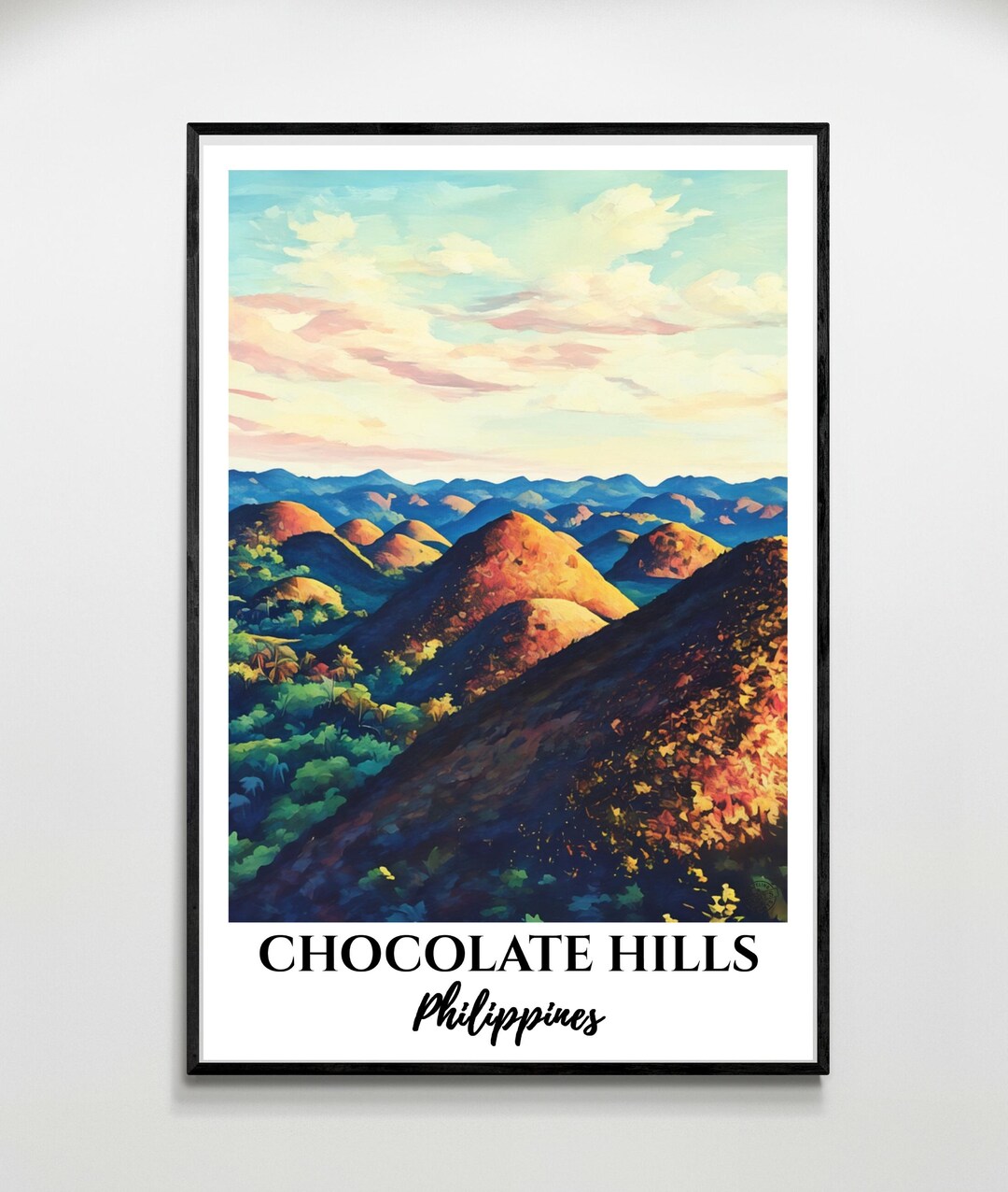 Chocolate Hills Travel Poster, Printable Home Decor, Digital Drawing ...