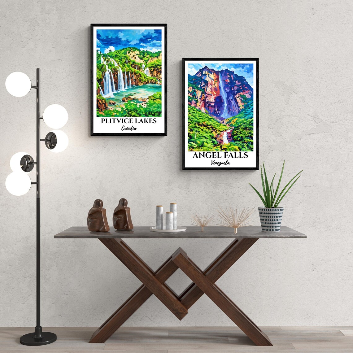 Plitvice Lakes Travel Poster, Printable Home Decor, Digital Drawing ...