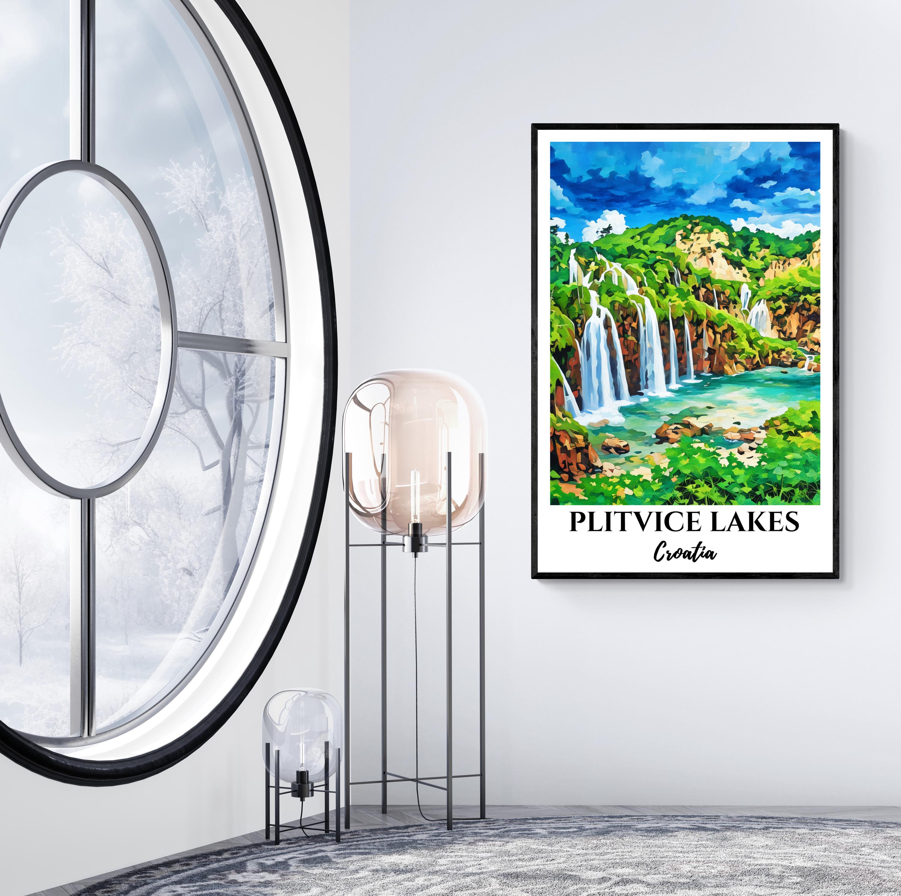 Plitvice Lakes Travel Poster, Printable Home Decor, Digital Drawing ...
