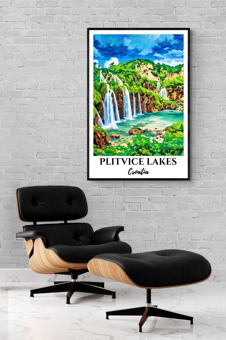 Plitvice Lakes Travel Poster, Printable Home Decor, Digital Drawing ...