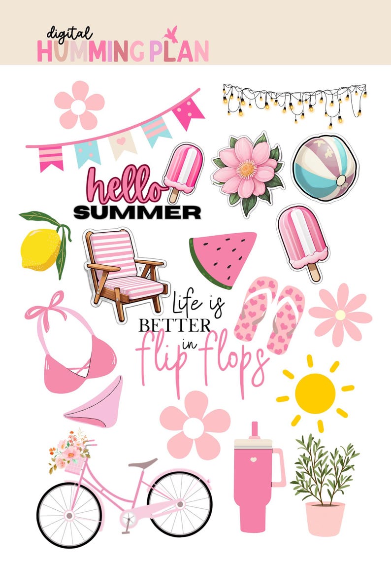 Digital Planner Summer Stickers, Digital Stickers, Summer Digital ...