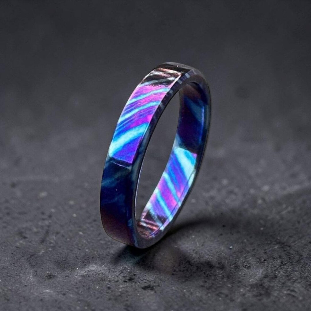Timascus Ring for Men, Titanium Damascus Wedding Band, Exotic ...