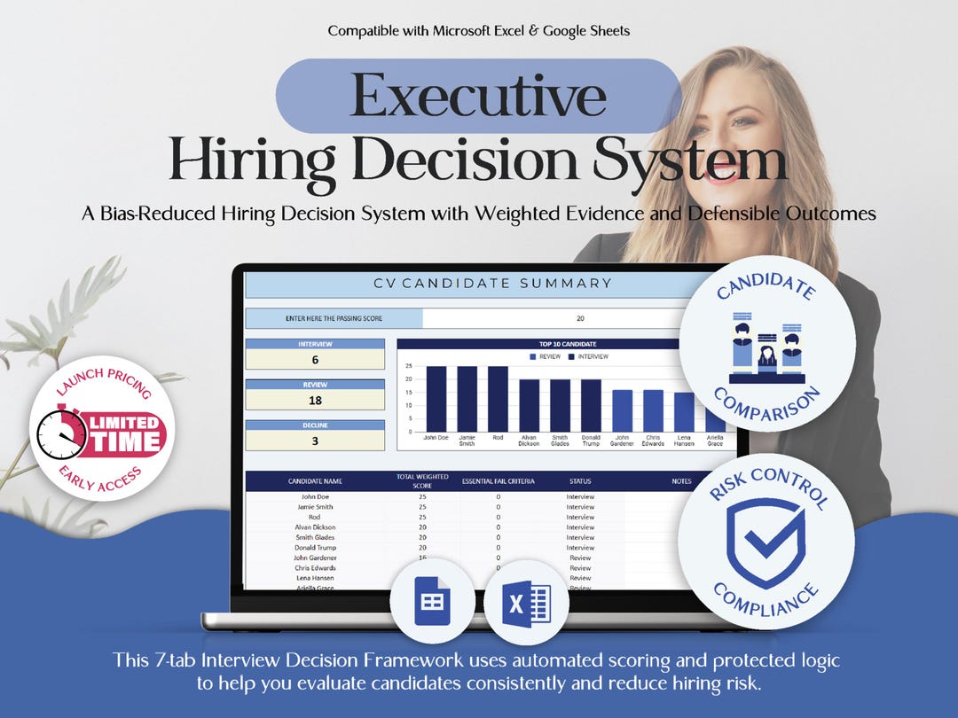 Hiring Decision Matrix Spreadsheet | HR Hiring Recruitment Tool | HR ...