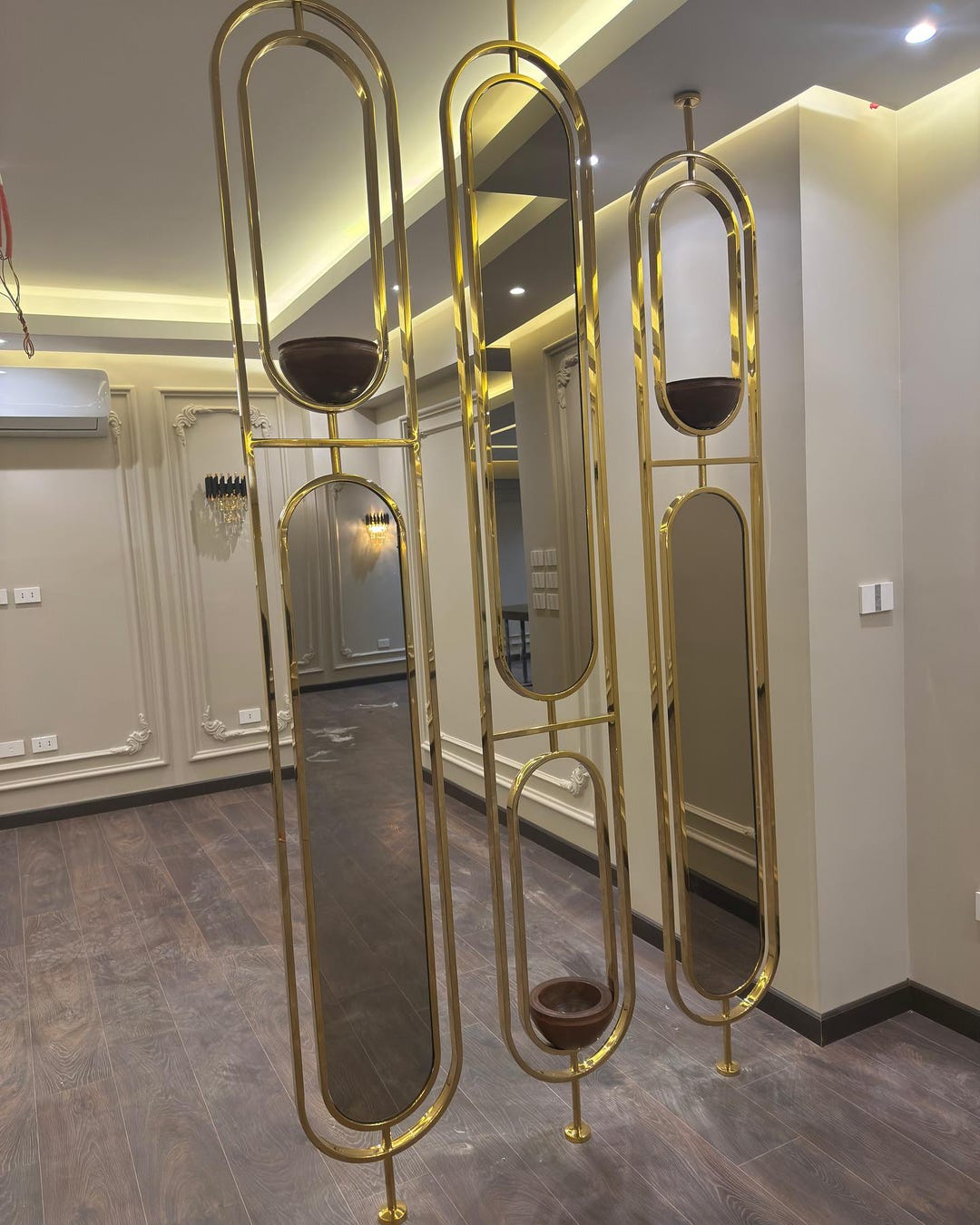 Elegant Gold Mirrored Room Divider Decor, Modern Home Partition With ...