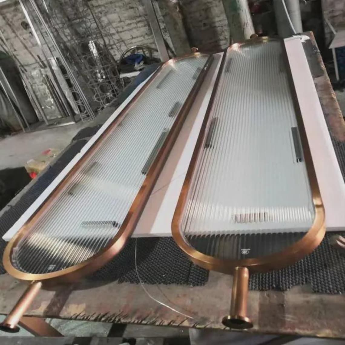 Custom Luxurious Gold-framed Ribbed Glass Partition Screen - Modern ...