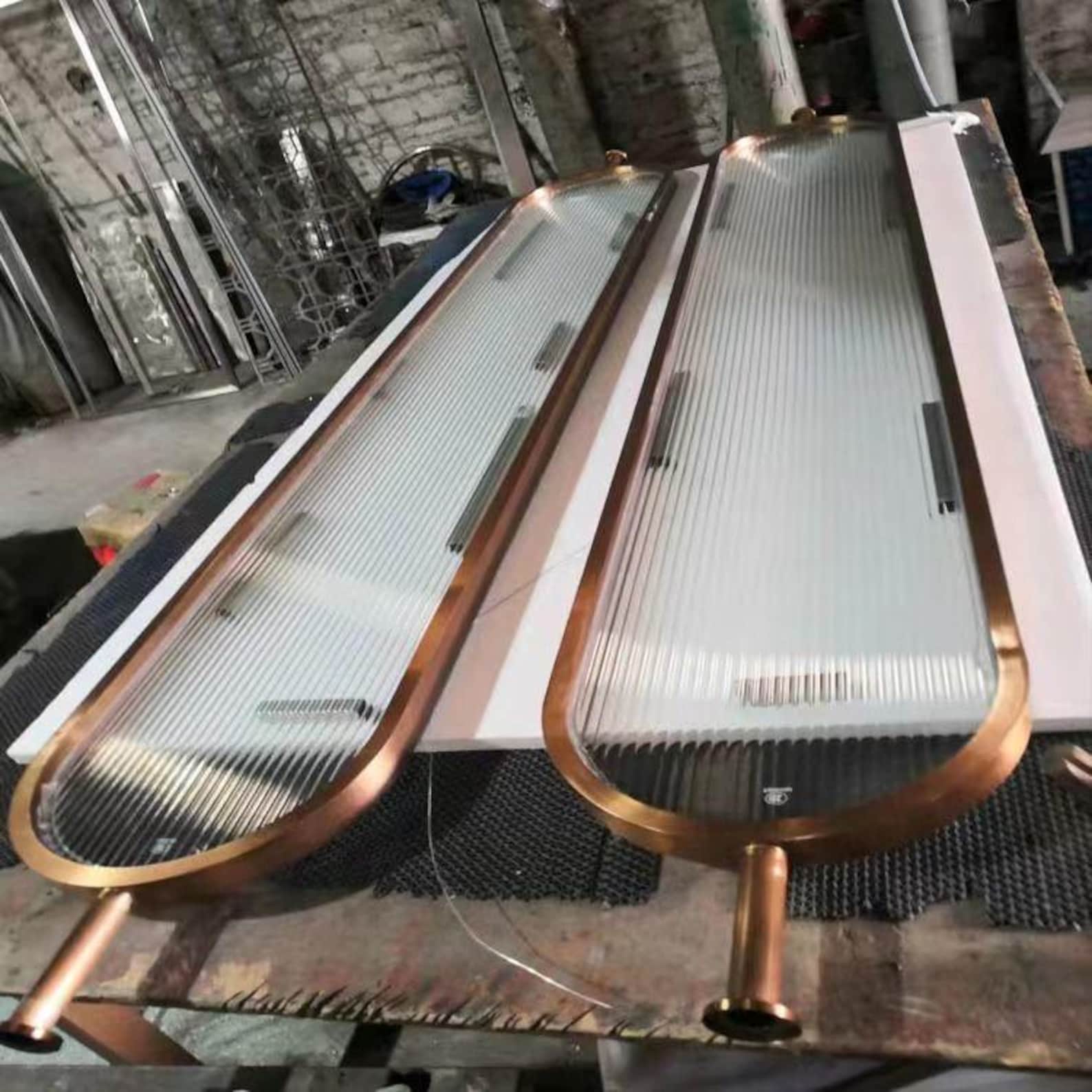 Custom Fluted Glass Partition: PVD Coated Stainless Steel Room Divider ...