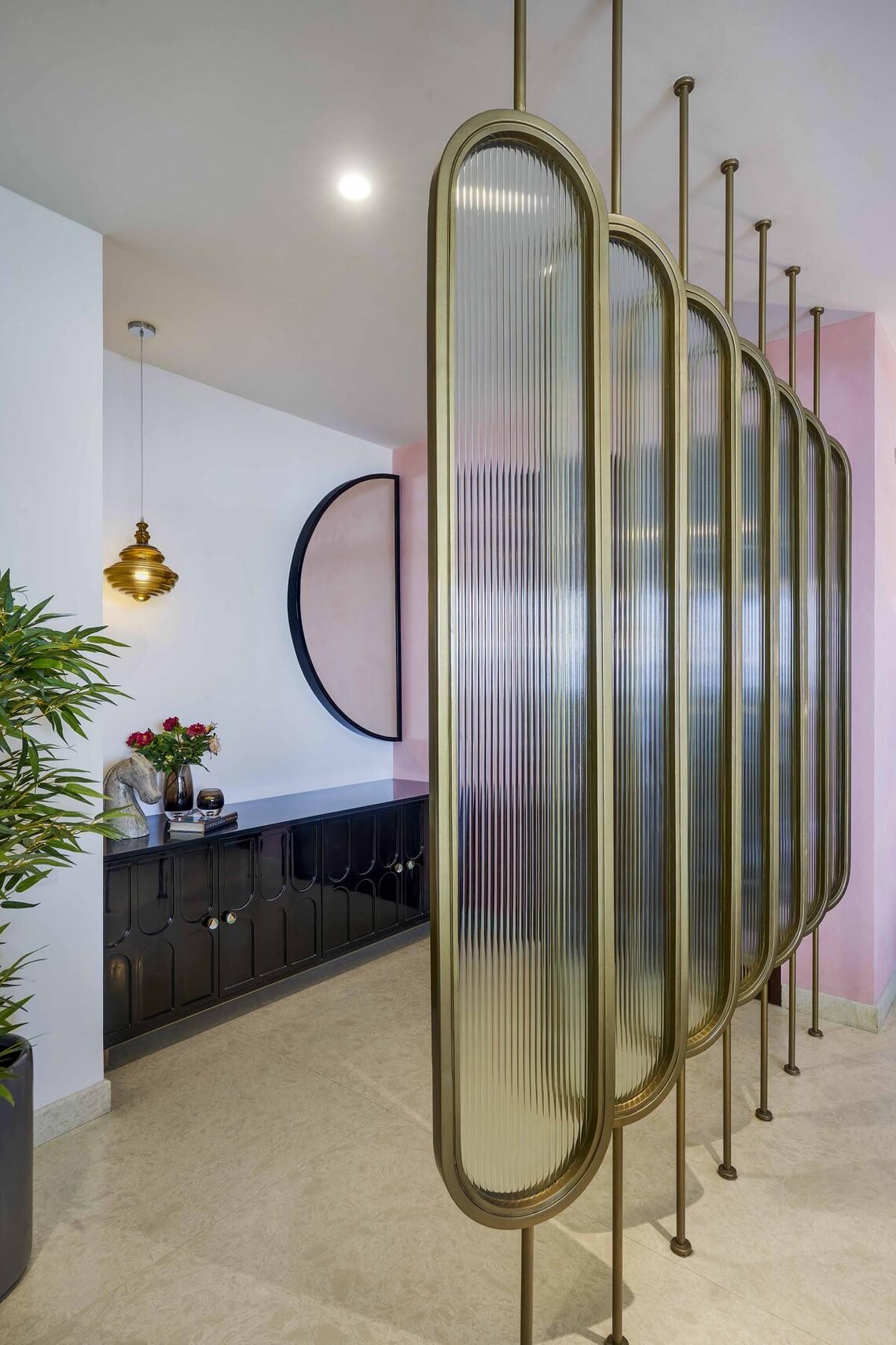 Custom Fluted Glass Partition: PVD Coated Stainless Steel Room Divider ...